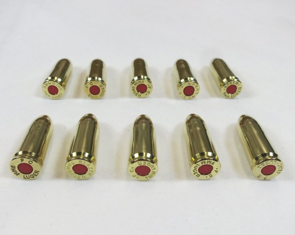 9mm Luger Brass Real Weight Snap caps / Dummy Training Rounds (10 pack ...