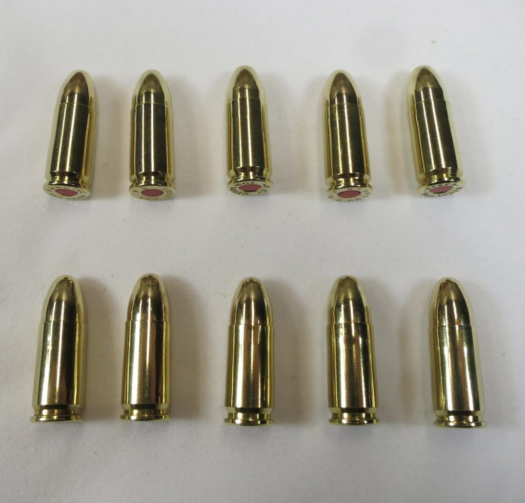 9mm Luger Brass Real Weight Snap caps / Dummy Training Rounds (10 pack ...