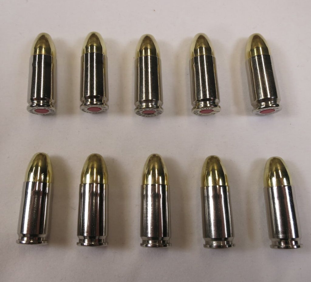 9mm Luger Nickel Real Weight Snap caps / Dummy Training Rounds (10 pack ...