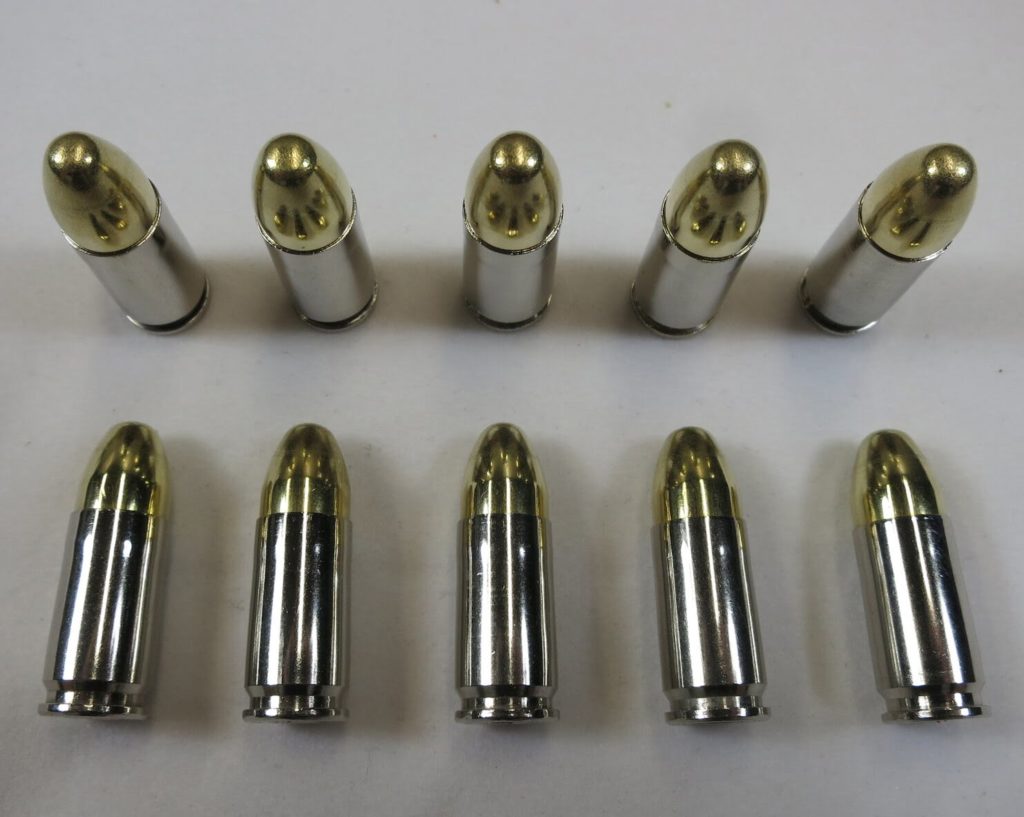 9mm Luger Nickel Real Weight Snap caps / Dummy Training Rounds (10 pack ...